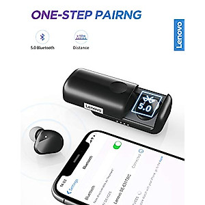 Lenovo True Wireless Earbuds Bluetooth 5.0 IPX5 Waterproof with USB-C Quick Charge and Built-in Microphone for Work/Travel/Gym (Black)