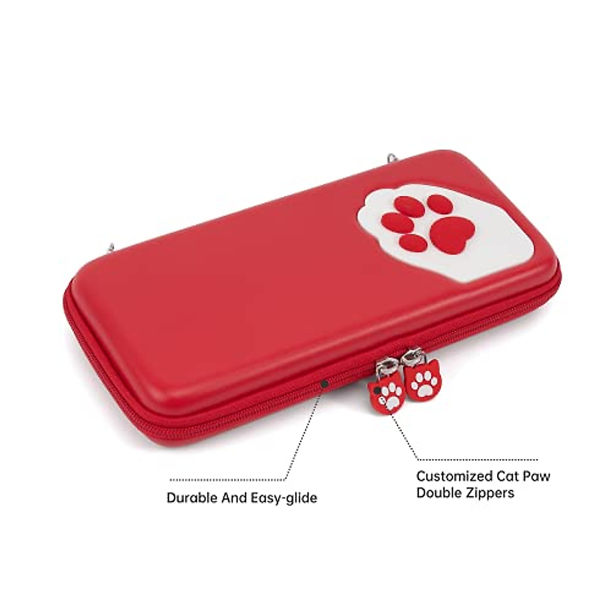 Geekshare Cute Cat Paw Case Compatible with Nintendo Switch/Switch OLED - Portable Hardshell Slim Travel Carrying Case fit Switch Console & Game Accessories - A Removable Wrist Strap (Red)