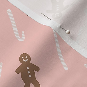 Spoonflower Fabric - Candy Canes Christmas Treats Gingerbread Man Pink Brown Small Scale Printed on Petal Signature Cotton Fabric Fat Quarter - Sewing Quilting Apparel Crafts Decor
