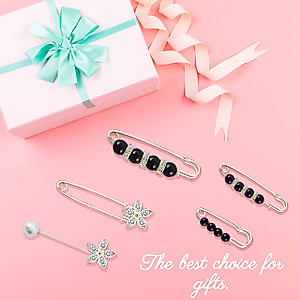 5 Pcs Pearl Brooch Pins for Women Fashion, Brooch Pins for Crafts, Sweater Shawl Clip Double Gold Brooch Pins for Women，Waist Pants Extender Safety Pins (Mixed Color)