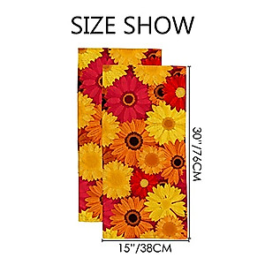 Hand Towels Face Towels Set of 2 Red Orange Yellow Gerbera Flowers Soft Comfortable Polyester Microfiber Fast Water Absorbent Towels for Bathroom Kitchen 30X15 Inch