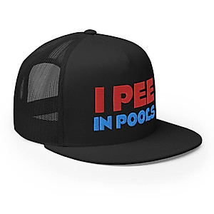 RIVEMUG I Pee in Pools Embroidered Premium Trucker Hat | Funny Gag Gift Joke | Flat Bill High Crown Cap | Funny Snap Back Hat