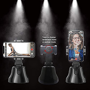 Selfie Stick Tripod 360°Rotation Auto Smart Face & Object Tracking Cell Phone Tripod Holder for Video Recording, Work with Tripod for iPhone Android