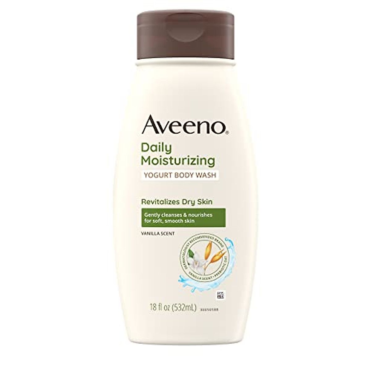 Aveeno Daily Moisturizing Yogurt Body Wash with Soothing Prebiotic Oat & Vanilla Scent, Gentle Daily Body Cleanser Nourishes Dry Skin With Moisture, Paraben, Soap & Dye-Free, 18 fl. oz (Pack of 3)