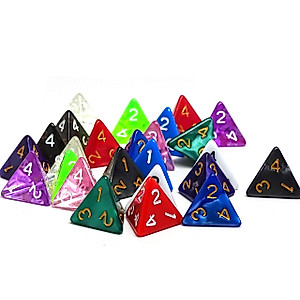 25 Count Assorted Pack of 4 Sided Dice - Multi Colored Assortment of D4 Polyhedral Dice