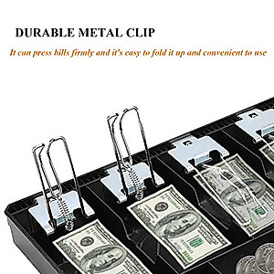 Money Tray Cash Register Drawer Insert Tray Portable Currency Till Replacement Money Organizer Storage Box with 5 Bills 4 Coins Compartments (5 Bills 4 Coins Metal Clip)