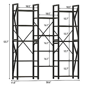 GAOMON Triple Wide 5 Tier Book Shelf, 70.8” Tall Bookcase with 14 Open Shelves, Large Industrial Bookshelves and Bookcases with Metal Frame for Home Office, Study Room, Living Room-Black