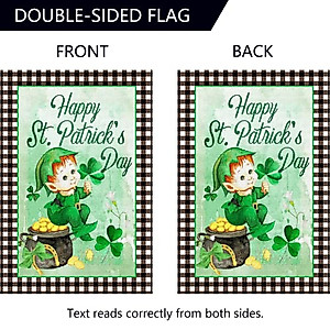Surfapans Happy St Patricks Day House Flag 28x40 Inch Double Sided Outside Burlap Buffalo Check Plaid Green Shamrock Clover Large Yard Flag