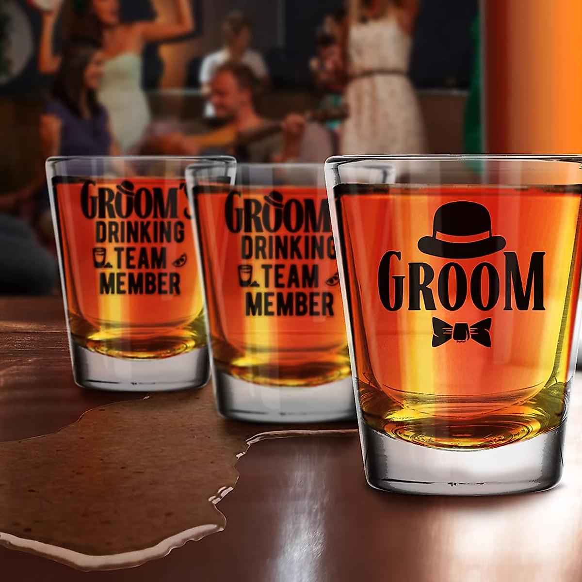 shop4ever Groom Fedora and Groom's Drinking Team Member Shot Glasses ~ Bachelor Party Favors ~ (7 Pack) (7)