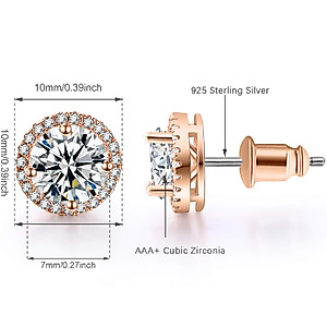 18K Gold Plated Halo Stud Earrings CZ Simulated Diamond Round Earing for Women,Rose Earrings for Man,Sparkle Allure Earrings with Size 0.39inch,in Rose Gold
