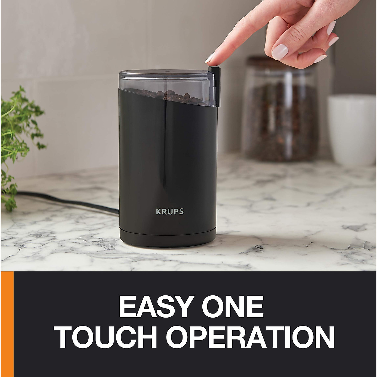 Krups One-Touch Coffee and Spice Grinder 12 Cup Easy to Use, One Touch Operation 200 Watts Coffee, Spices, Dry Herbs, Nuts Black