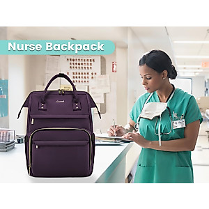 LOVEVOOK College Laptop Backpack, 15.6 Inch Travel Backpack for College, Waterproof Work Backpack Woman for Teacher Nurse Anti-theft Travel Back Pack, Gifts for Women,Dark Purple