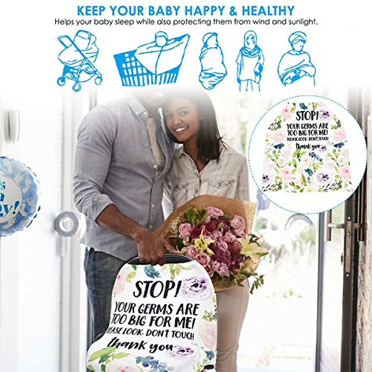 Baby Nursing Cover,Baby Car Seat Canopy,No Touch Sign Infant Stroller Cover Breastfeeding Cover,Soft Stretchy Nursing Cover Up for Baby (Leaf Flower)