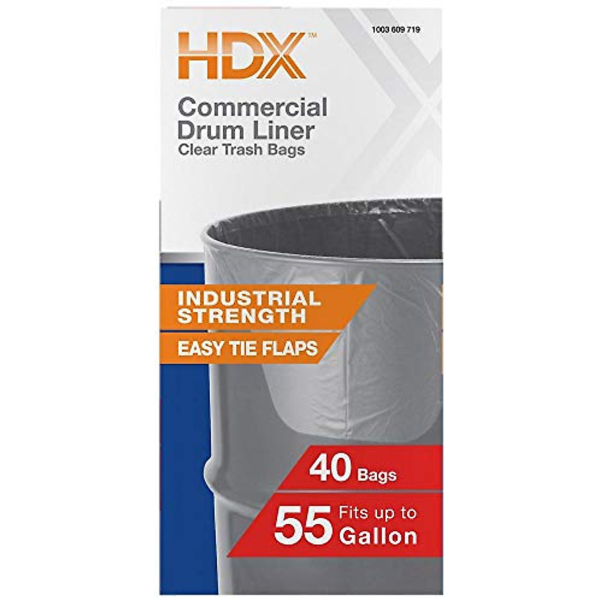 HDX 55 Gallon Clear Heavy-Duty Flap Tie Drum Liner Trash Bags (40-Count)