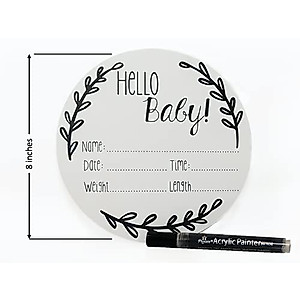 Nana's Little Angels Large Birth Announcement Sign 8 inch White “Hello Baby” Newborn Baby Name Announcement Wooden Sign with Black Paint Marker Baby Announcements for Hospital Pictures & Photo Prop…