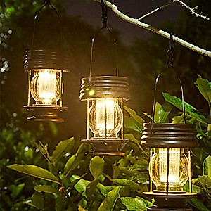 Upgraded Led Vintage Solar Lantern, Realistic Flicker Flame Outdoor Hanging Garden Lights Solar Powered Camping Night Lights Landscape Decorative for Yard Patio Terrace Lawn, 2 Pack