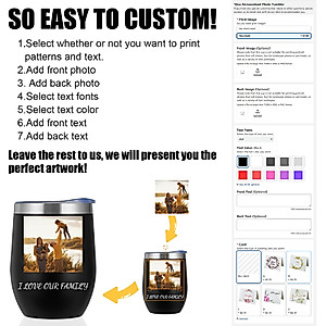 Personalized Custom Wine Tumbler - 12oz Stainless Steel Customized Coffee Mug with Lid & Straw, Double Walled Insulated Cup with Text Picture Name Logo for Hot Cold Drinks Women Men Family (Blue)