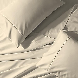 SUPREME ELEGANCE Organic 100% Cotton Percale Sheets Queen Light Ivory, 16" Deep Pocket Queen Sheets Set, Cooling Sheets, Crisp & Breathable, Queen Sheet Set Light Ivory