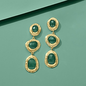 Ross-Simons 17.90 ct. t.w. Emerald Station Drop Earrings in 18kt Gold Over Sterling