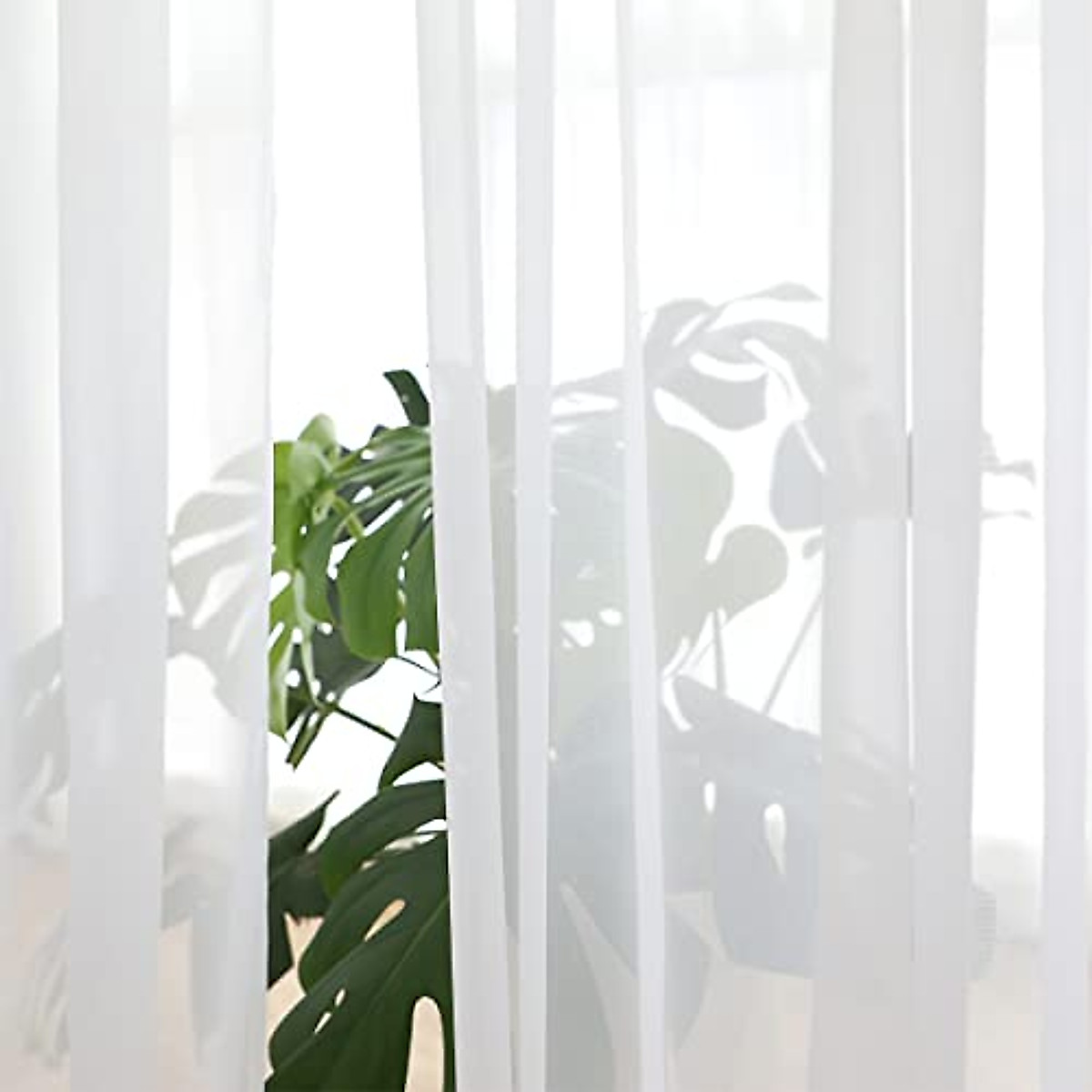 ABCHOME White Sheer Curtains 84 Inches Long 2 Panels,Rod Pocket Voile Semi Sheer Window Curtains for Kitchen, Bedroom and Living Room(White, 52 W x 84 L)