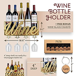 Anna Stay Wine Rack Wall Mounted - Decorative Wine Rack with Wine Glass Holder, Wall Mounted Wine Rack inc Cork Storage & Wine Charms, Wine Gifts with Wine Bottle Holder for Wine Decor