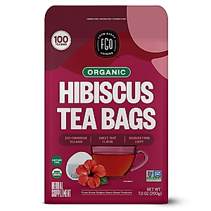 Organic Hibiscus Tea Bags | 100 Tea Bags | Eco-Conscious Tea Bags in Kraft Bag | Raw from Egypt | by FGO