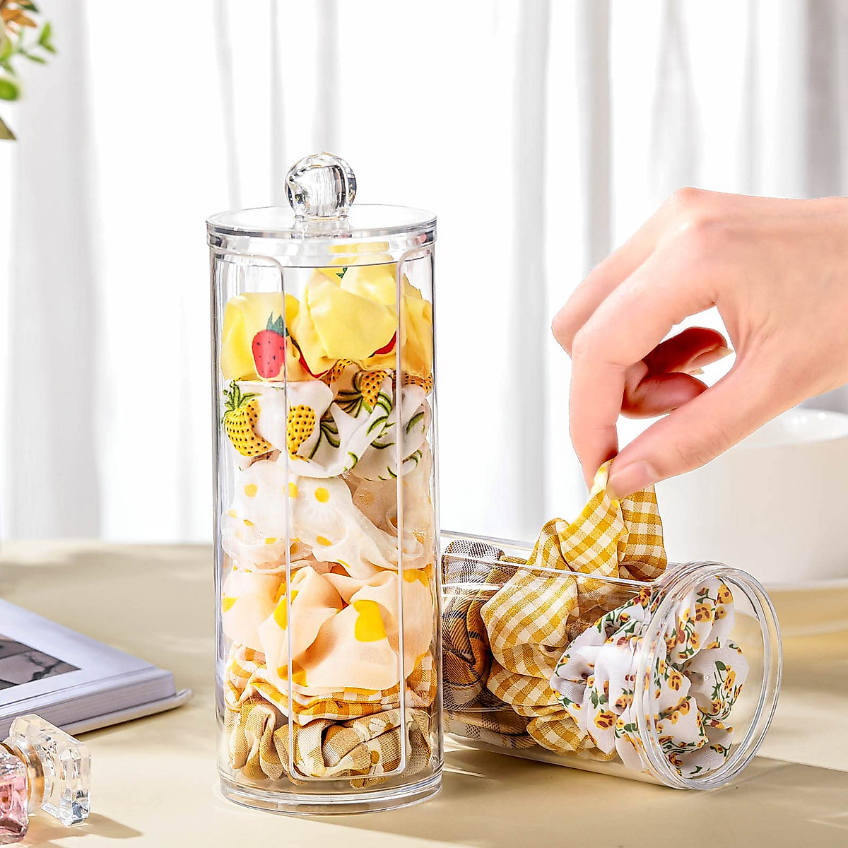 CHENGU 2 Pcs Christmas Acrylic Scrunchie Holder Organizer for Women 5.74 x 2.6 Inches Clear Scrunchie Holder Stand Hair Ties Organizer Scrunchie Storage Display for Xmas Hair Accessories Gift Holder