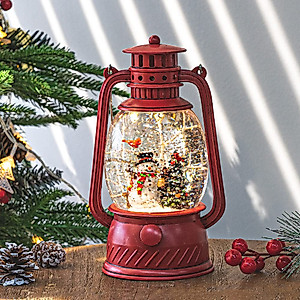 TIJNN Christmas Snow Globe Lantern 9", Battery Operated Lighted Swirling Glitter Lantern with Timer for Christmas Home Decoration, Snowman (red