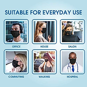 Kenko Disposable 4-Ply Face Masks, Breathable & Comfortable Filter Safety Mask, Protection Mask for Dust Air Pollution (50, Black)
