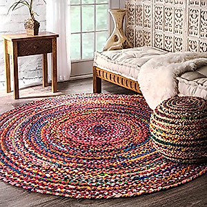 nuLOOM Tammara Bohemian Hand Braided Area Rug, 6' Round, Multi