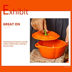 Homoyoyo Decorative Soup Bowl Ceramics Kitchen Stew Soup Bowl with Handles Pumpkin Shaped Stew Bowl Tableware Dual- handle Bowl Ceramic Serving Bowl for Soup Cereal and Stew Ceramic Noodle Bowl