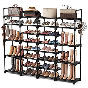 ROJASOP Large Shoe Rack Storage Organizer for Closet Entryway, 62-66 Pairs Sturdy Tall Shoe Rack for Closet with Side Hooks Garage Shoe Rack Stackable Boot Shoe Rack for Bedroom