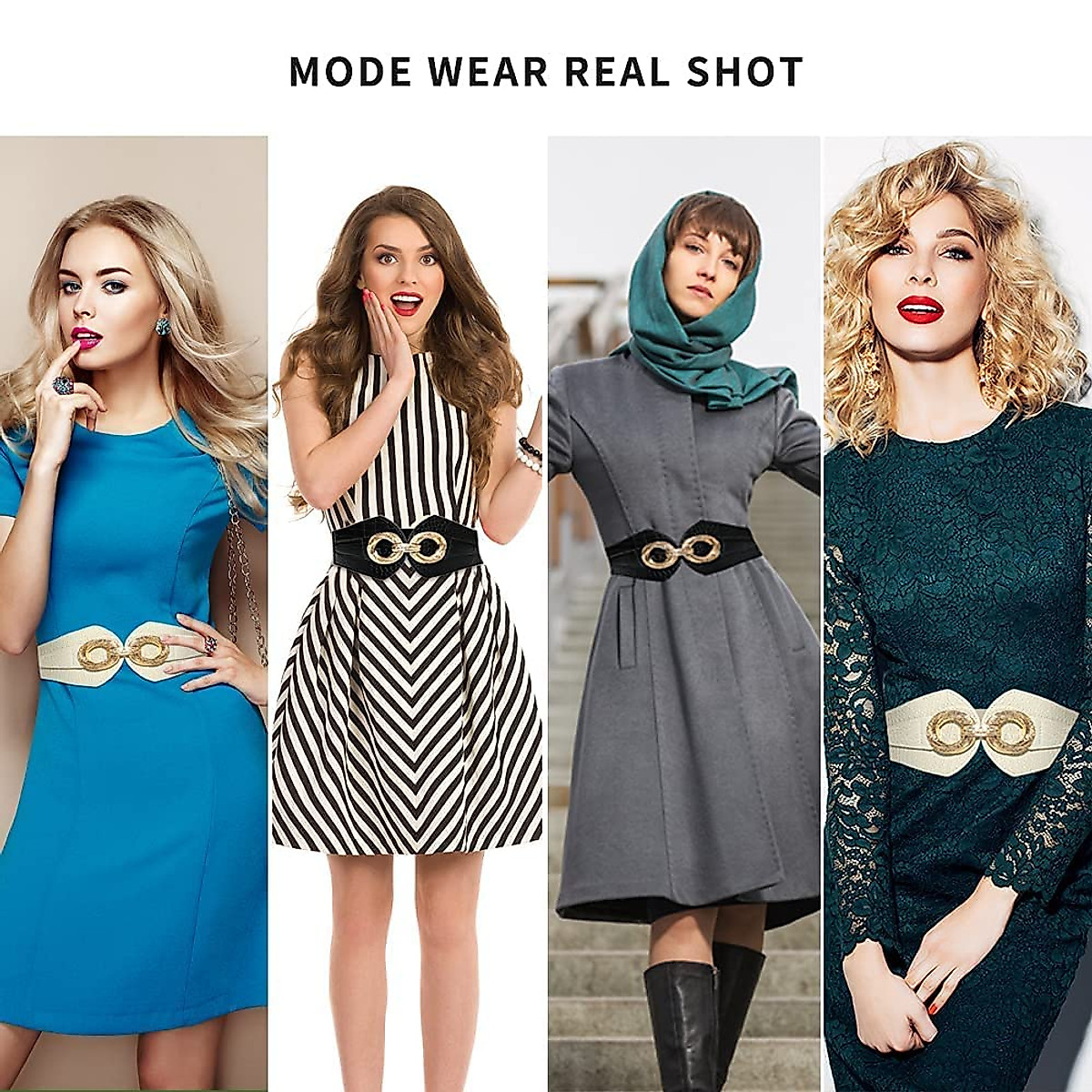 gingokuo Wide Elastic Waist Belts for Women Fashion Cinch Belts for Dresses Jeans Jumpsuit black+Beige XXL