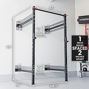 Synergee 2200 Series Folding 79" by 41” Squat Rack with J-Cups & Adjustable Pull Up Bar. Exercise Stand with 750lb Capacity. Power Cage