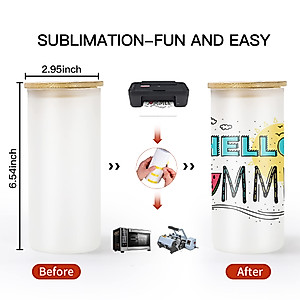 AGH 6pcs 18oz Frosted Sublimation Glass Blanks With Bamboo Lid, Sublimation Straight Cups Blank With Stainless Steel Straw & Clean Brush, Glass Can Beer Tumbler For Iced Coffee Juice Soda Drinks