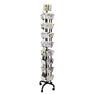FixtureDisplays® 32 Adjustable Pockets Display Rack 5x7 7x5 up to 8.5" Wide X 8" Tall Cards, 1.27" deep Pockets, Double Tier Greeting Post Card Christmas Holiday Spinning Rack Stand Black 10095