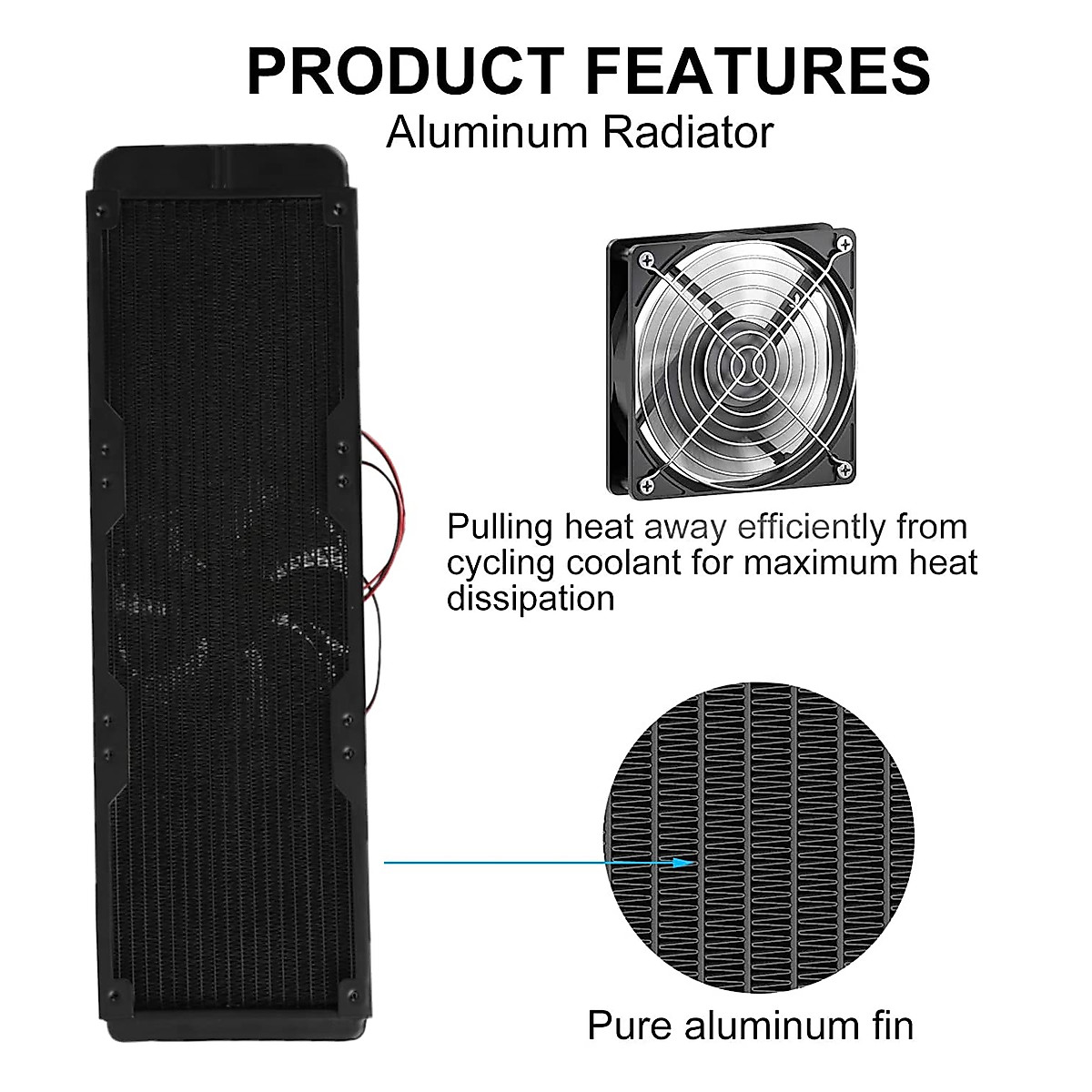 ASHATA CPU Water Cooling Radiator 18 Pipe Aluminum Heat Exchanger for Computer PC CPU Water Cool System, Water Cooling Drain Row with Fan Radiator, 120mm x 360mm