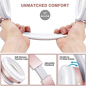 ZIHNIC Bluetooth Headphones Over-Ear, Foldable Wireless and Wired Stereo Headset Micro SD/TF, FM for Cell Phone,PC,Soft Earmuffs &Light Weight for Prolonged Wearing(Rose Gold)