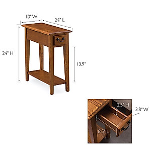 Leick Home 9017-MED One Drawer Narrow Side Table with Shelf, Hand Applied Rustic Oak Finish 10 in x 24 in x 24 in