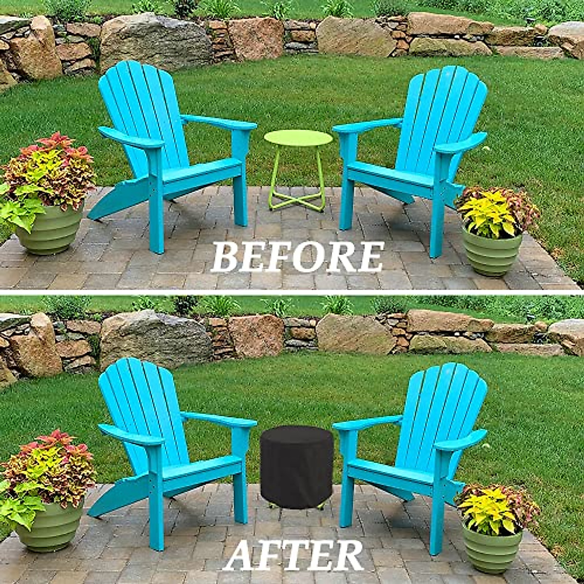 Patio Steel Patio Side Table Cover Weather Resistant Heavy Duty Small Outdoor Round End Table Covers, 18" D X 16" H, Black