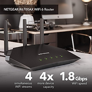 NETGEAR 4-Stream WiFi 6 Router (R6700AX) – AX1800 Wireless Speed (Up to 1.8 Gbps) | 1,500 sq. ft. Coverage (Renewed)