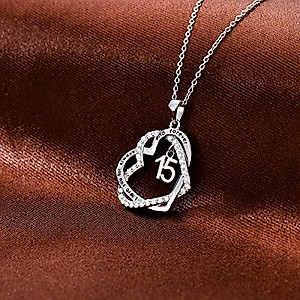 iiw 15th Birthday Gifts for Women 925 Sterling Silver Forever Love Heart Pendant Necklace Sweet 15 Necklace Anniversary Jewelry 15 Years Old Jewelry Gifts for Her