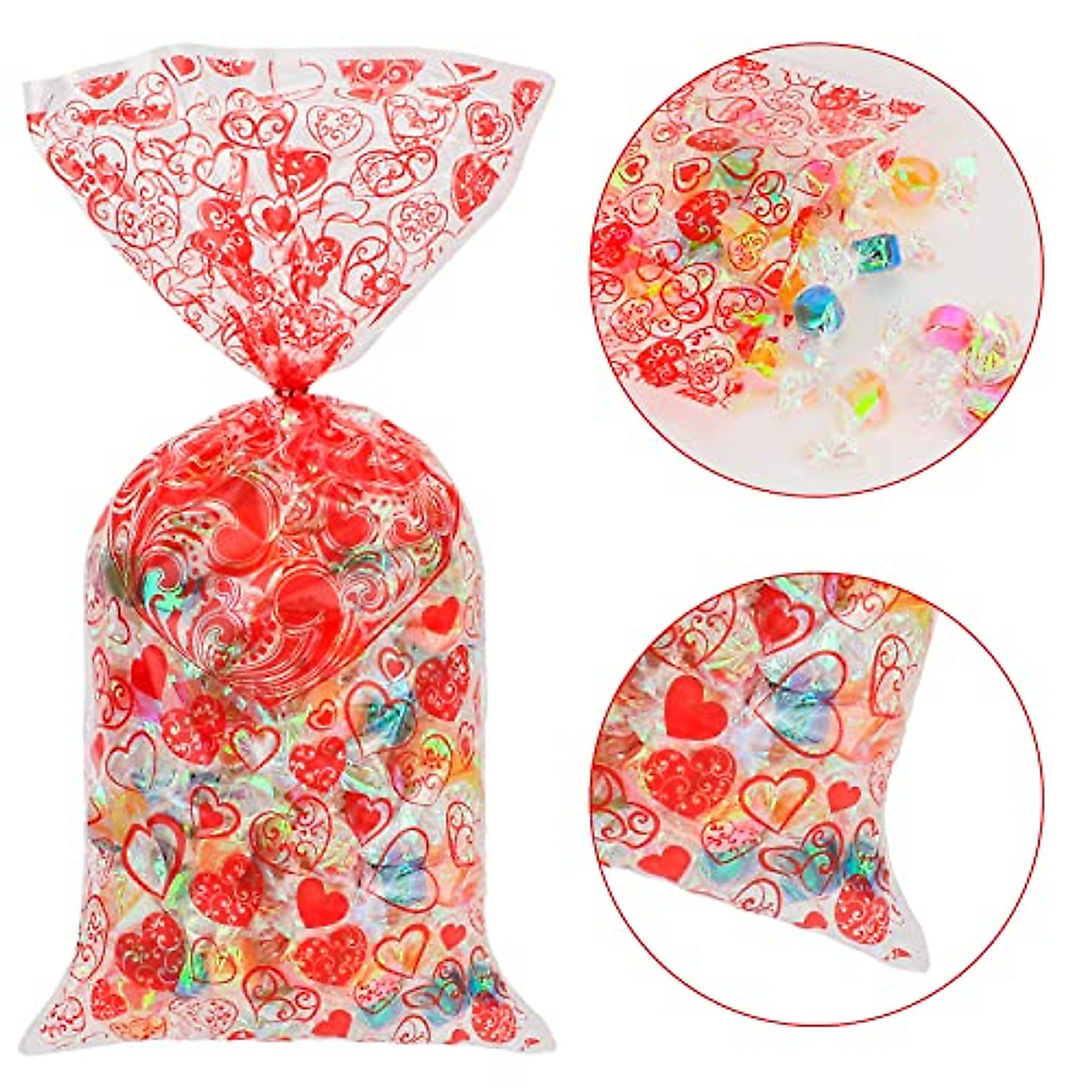 Konsait Valentine's Day Heart Love Cellophane Treat Bags, 120 Pcs Red Heart Love Candy Wrapper Bags with Twist Ties for Baby Shower Birthday Party Favors Valentines Cookies Goodie Gift Bags