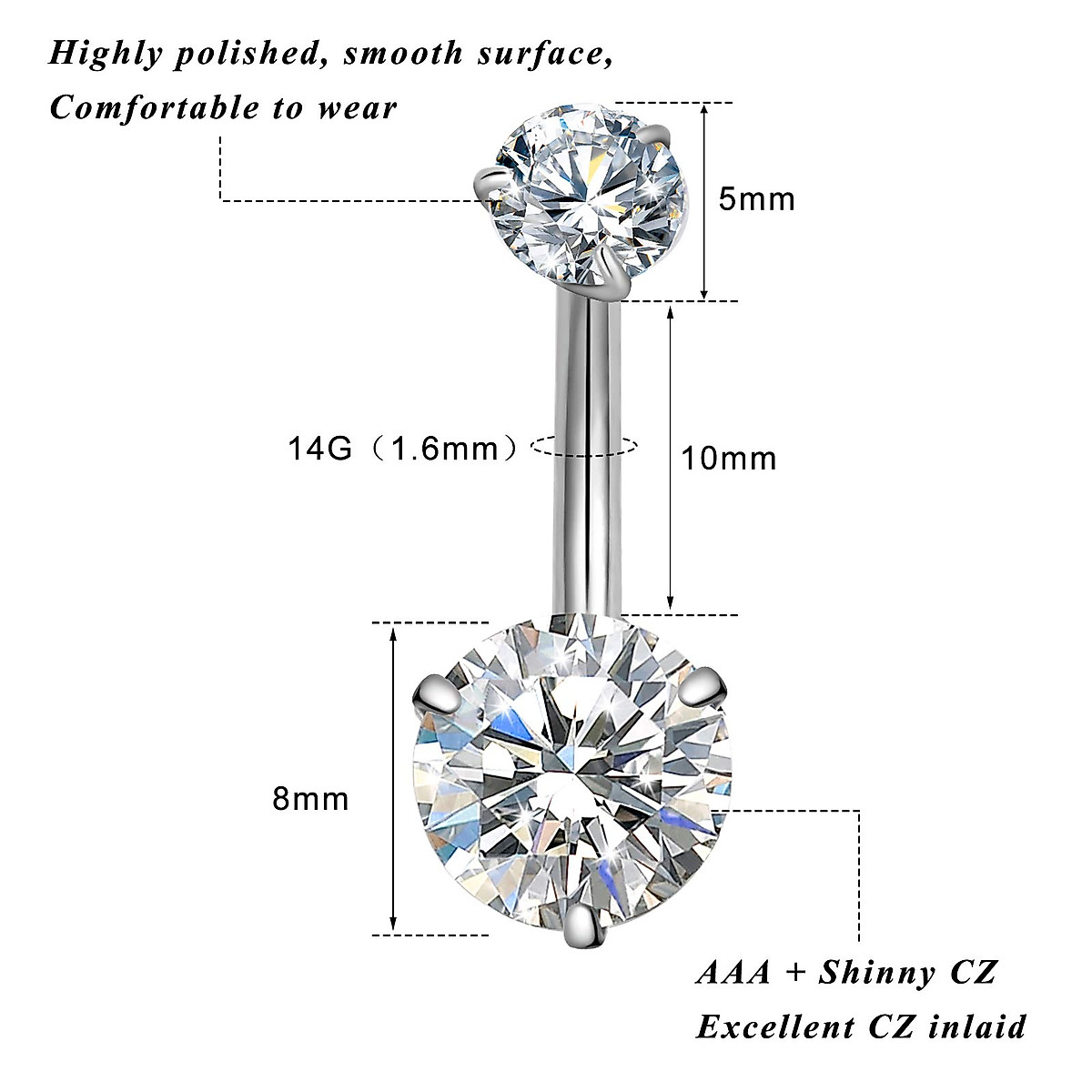 ONESING 12 Pcs 14G Belly Button Rings for Women CZ Opal Navel Rings Belly Barbells Stainless Steel Body Piercing Jewelry