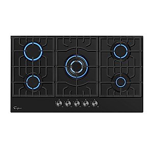 Empava 30" Gas Stove Cooktop LPG/NG Convertible with 5 Italy SABAF Burners Tempered Glass in Black, 30 Inch