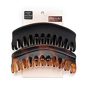 Kitsch Large Hair Clips for Women - Jumbo Dome & Claw Clips for Thick Hair | Big Banana Clips for Teen Girls | Stylish Hair Styling Accessories (2pc Tortoise&Black)
