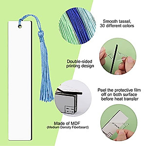Juome 30 Pcs Sublimation Blanks Bookmark, Sublimation Blanks Products with 30 Pcs Colorful Tassels for DIY Bookmarks Crafts Projects Sublimation Accessories, Double Sided Sublimate