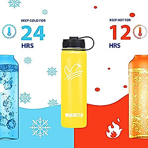 WABURTEO Stainless Steel Water Bottles with Straw-22oz, 40oz, Insulated Water Bottle with Lids, Multiple Size & Colors Vacuum Insulated Bottle, Keep Liquids Hot or Cold