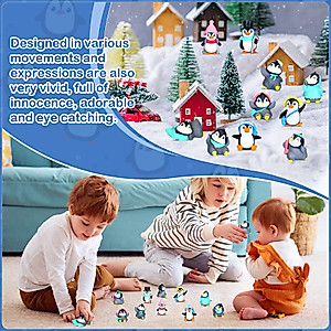 Macarrie 30 Pcs Penguin Figurines Cute Penguin Characters Toys Mini Penguin Figurines Collection Playset Mini Cartoon Penguin Cake Topper Winter Penguin Figurines Cake Decoration for Boy Girl(Vivid)