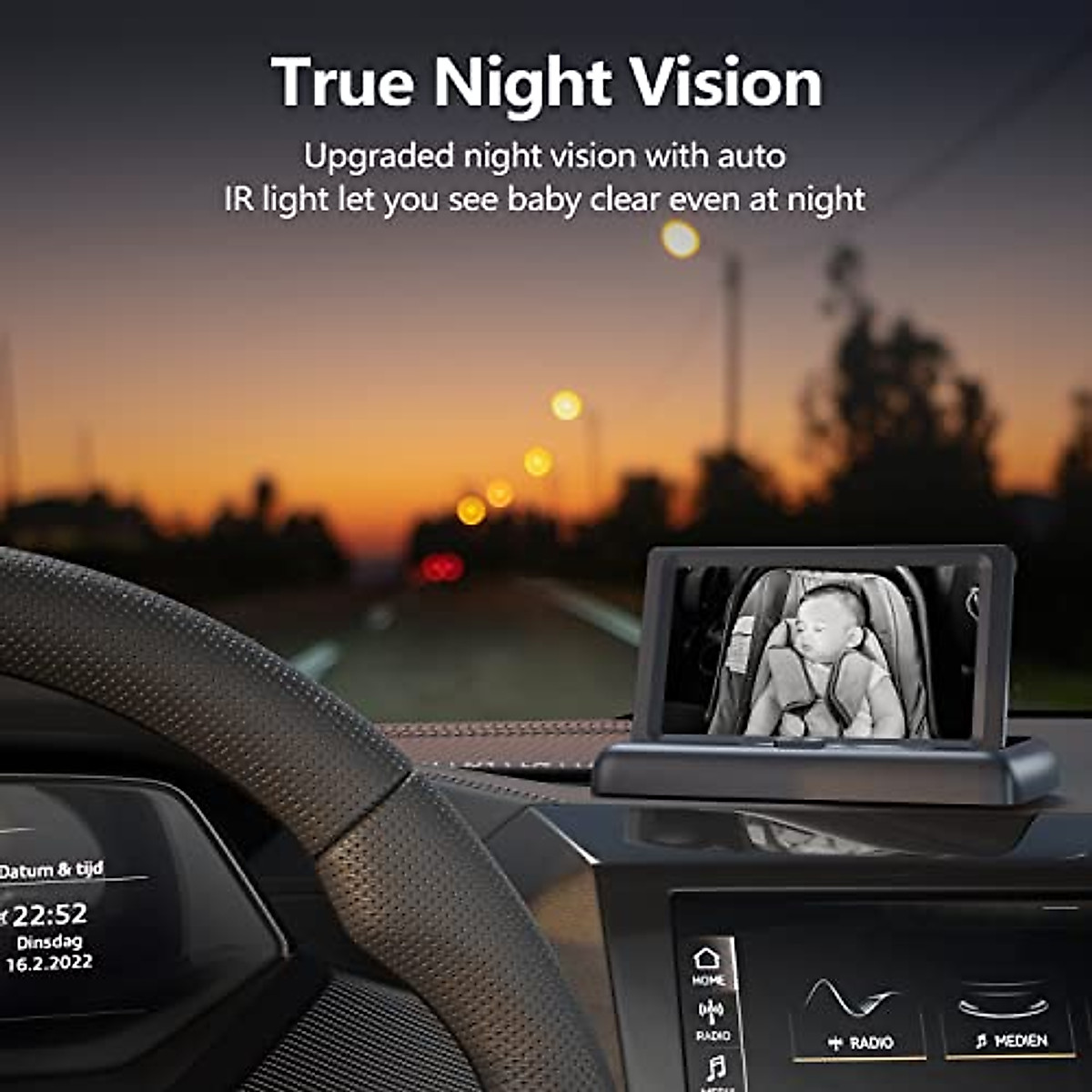 BABYMUST Baby Car Camera, 1080P Baby Car Mirror with Night Vision Function, 4.4”HD Wide Car Seat Mirror Camera to Observe Baby's Every Movement While Driving,Baby Car Monitor with 360°Fixable Camera